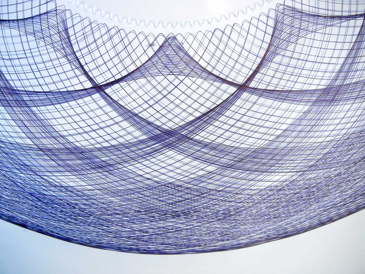 Very large epitrochoid drawing in progress blue and black ballpoint pen ...