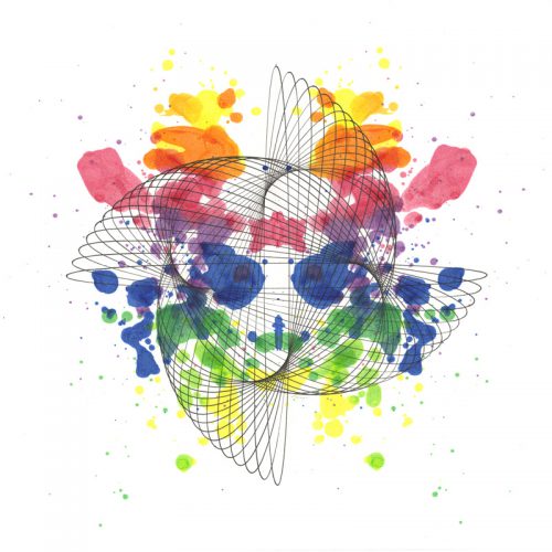 Rainbow color spectrum, drawings altered with colorful ink blots ...