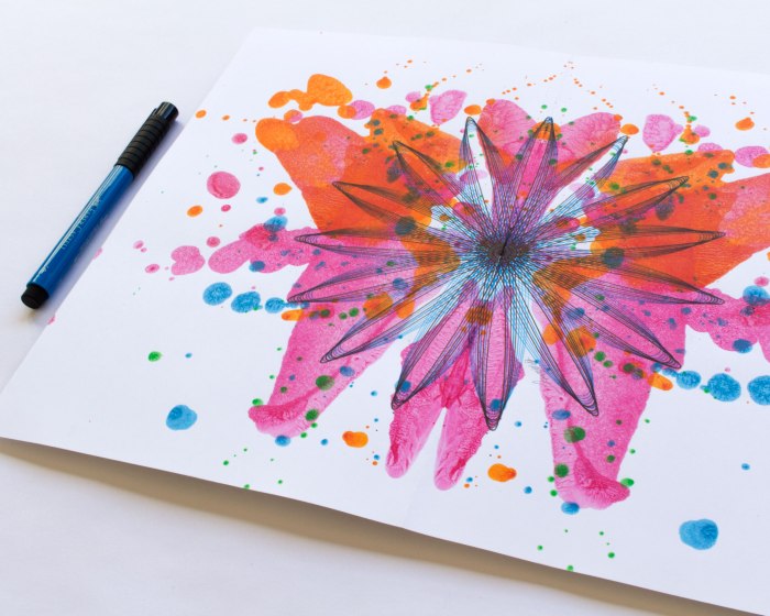 Ink blot painting on paper with drawing, we all see something different ...