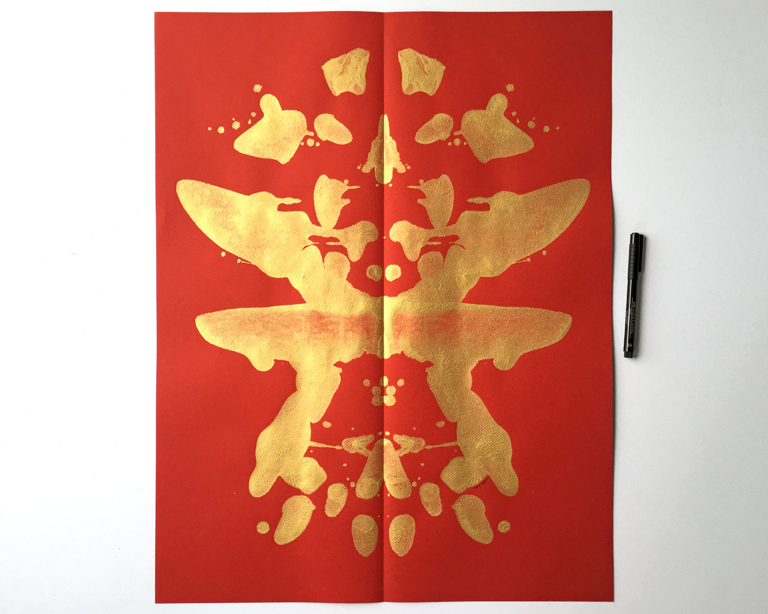 Metallic gold ink blot paintings on red paper – MARY WAGNER ART BLOG